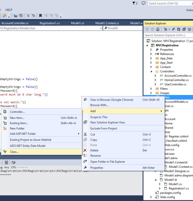 MVC Razor View Using Simple User Registration Form