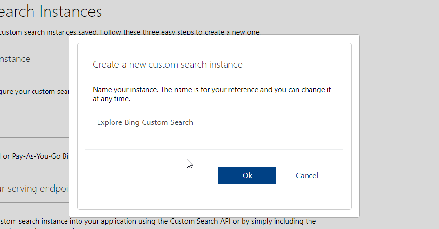 Create Custom Search Instance From Your Bing Custom Search Cognitive 8076