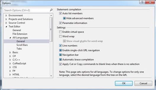 Display the Line Numbers in the Visual Studio Editor