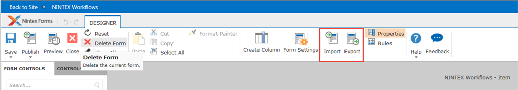 Export or import NINTEX forms in SharePoint 2013 Online