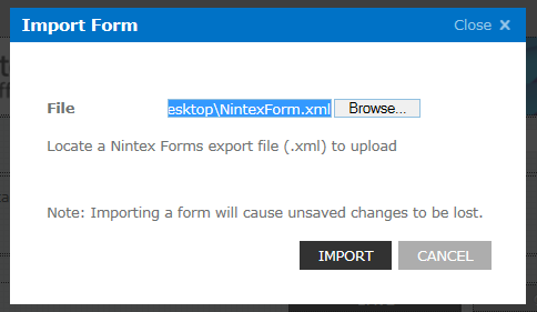 Export or import NINTEX forms in SharePoint 2013 Online