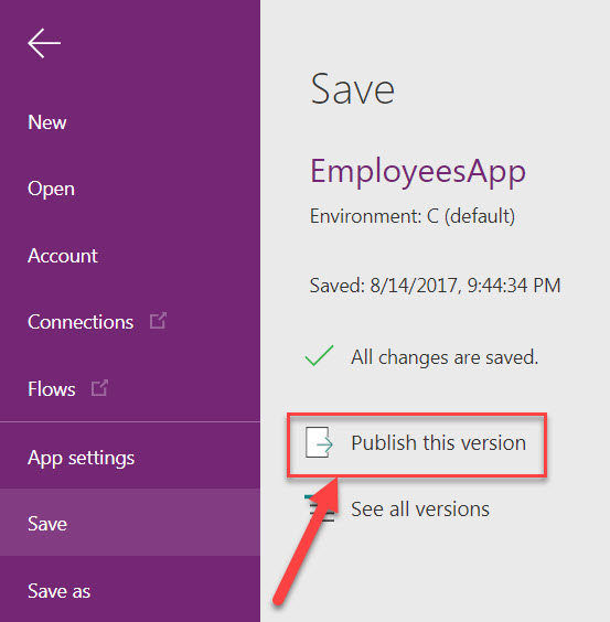 PowerApps - How To Save And Publish An App In SharePoint Online List
