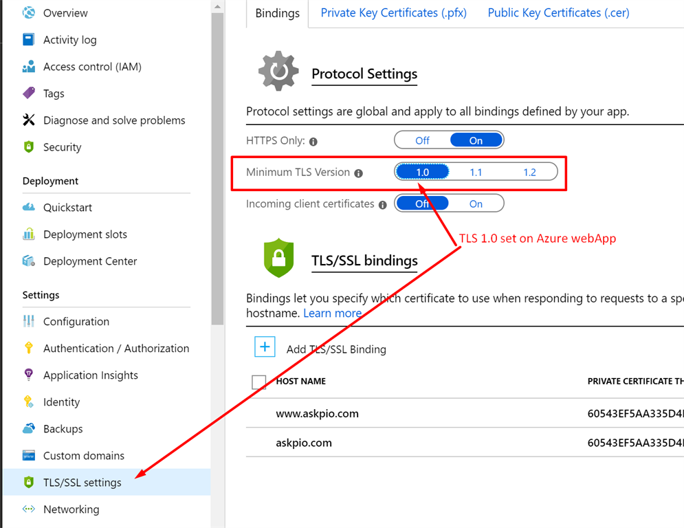 How To Configure The Tls And Resolve Errors Related To This On Azure Webapp