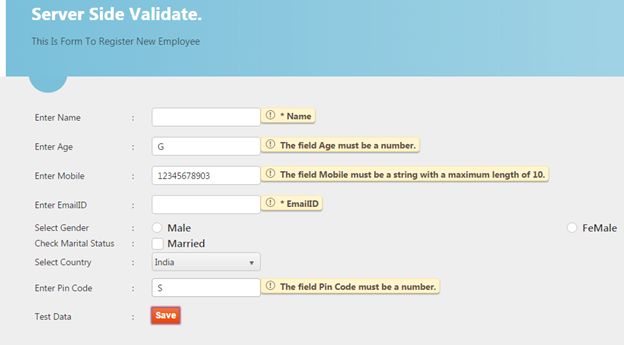 Server Side Validation On ASP.NET MVC Kendo UI