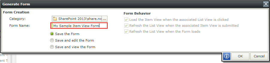Generate a Form from Item View using K2 Designer in SharePoint 2013 Online