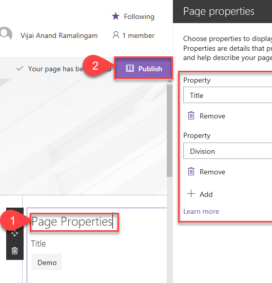 Sharepoint Online Modern Ui Page Properties Webpart