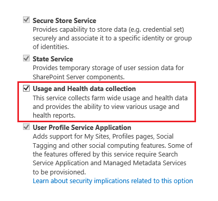 Provision "Usage And Health Service" Application In SharePoint Server 2016