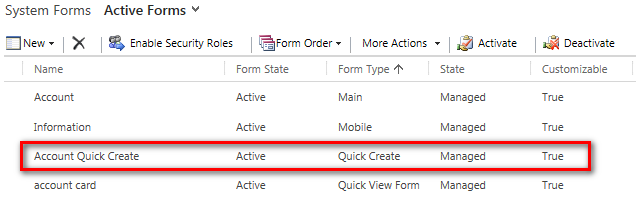 Quick Create Form in MS CRM 2013