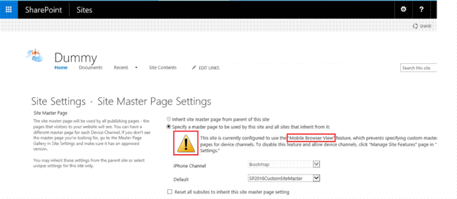 Disable Mobile Browser View Across Sites In SharePoint Server 2016 Disable Mobile Browser View Across Sites In SharePoint Server 2016