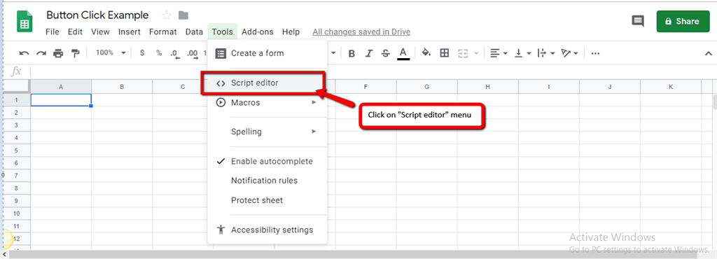 Create Button In Google Sheet And Hello Alert On Button Click