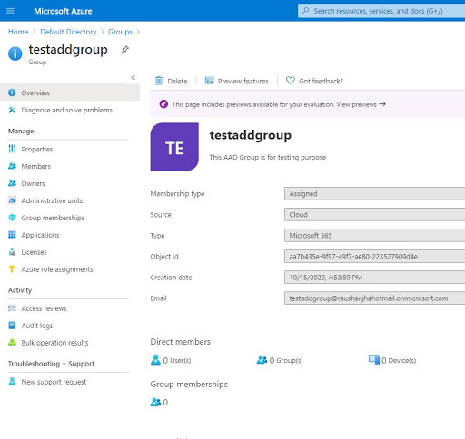 Azure Active Directory Group - Create Basic Group And Add Member