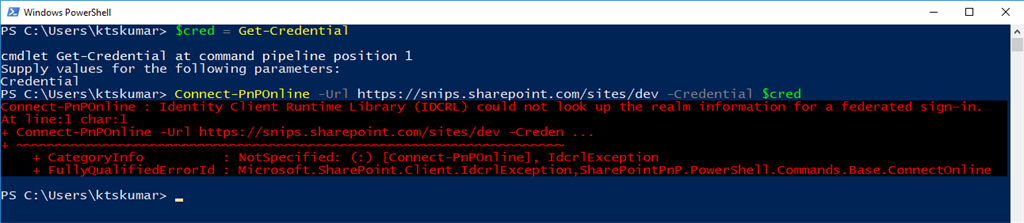 How To Resolve IDCRL Exception For SharePoint Online When Using PnP PowerShell