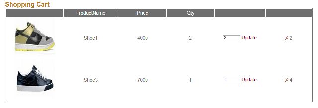 Shopping Cart using Session Arraylist and Dataset in ASP.Net Update, Delete