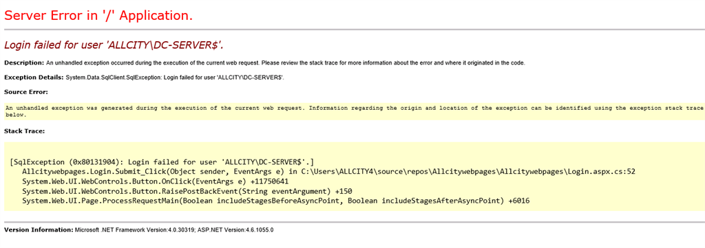 Login Failed For User
