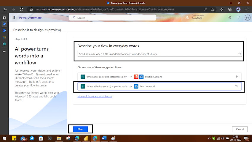 Create Power Automate Flow Using Natural Language