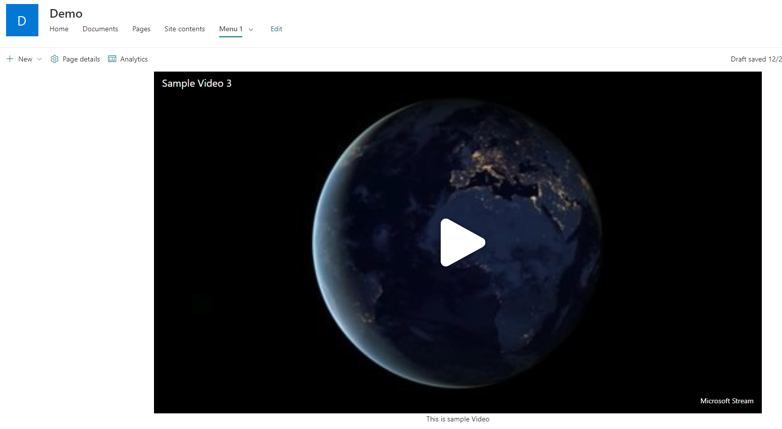 Video Embed Using Embed Webpart In SharePoint Online Modern Page