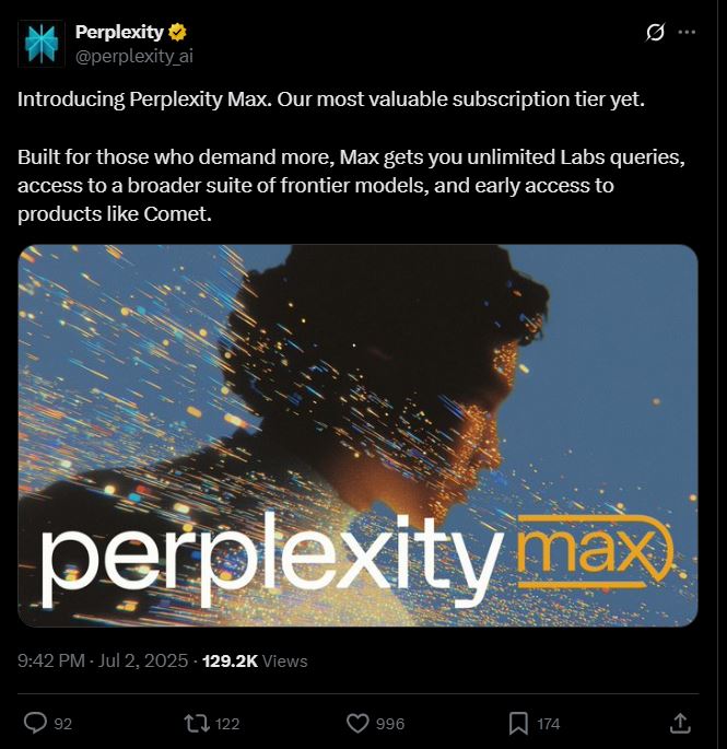 Perplexity Launches Premium $200 Monthly Max Tier