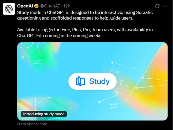 OpenAI introduces Study Mode to boost learning in ChatGPT