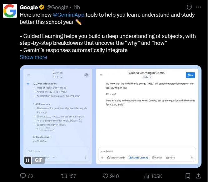Google's Gemini Gets 'Guided Learning' to Rival ChatGPT