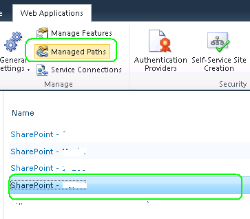 Define managed paths using Central Administration in SharePoint