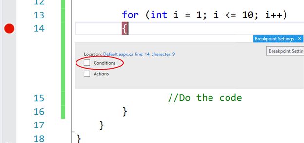 Conditional Debugging in Visual Studio 2015