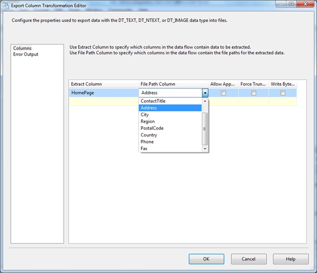 Sql Server Integration Services Ssis Export Column Transformations In Ssis