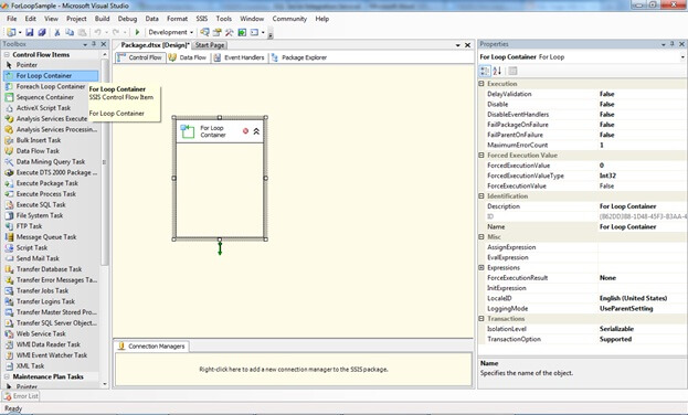SQL Server Integration Services (SSIS) - For Loop task in SSIS Packages