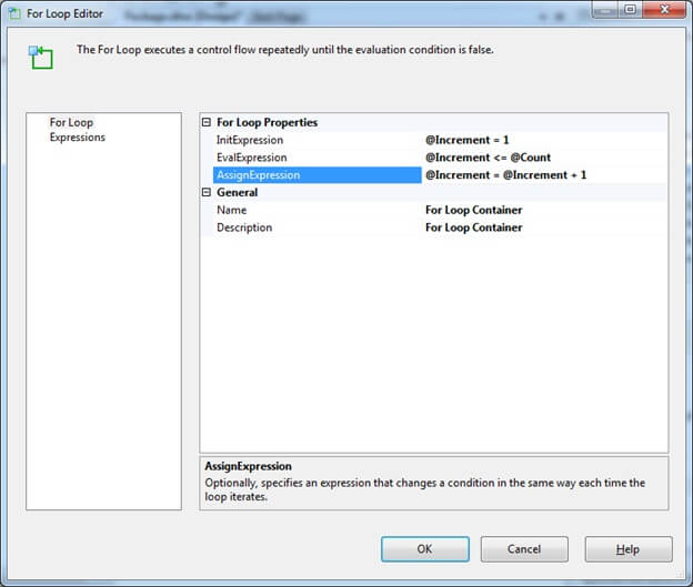 SQL Server Integration Services (SSIS) - For Loop task in SSIS Packages