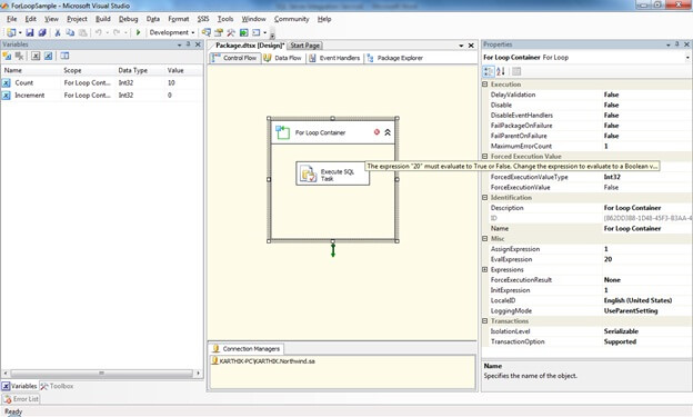 SQL Server Integration Services (SSIS) - For Loop task in SSIS Packages
