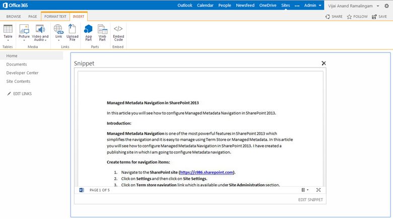 How to Embed a Word Document in SharePoint 2013 Page