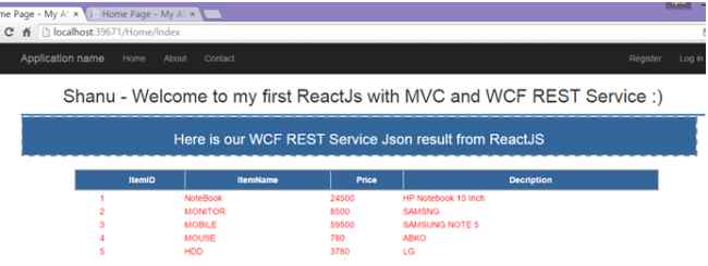 MVC Using ReactJS And WCF Rest For Beginners