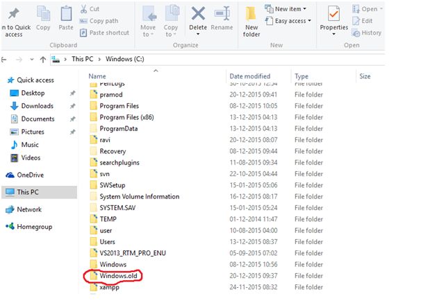 Delete Windows.old Folder In Windows