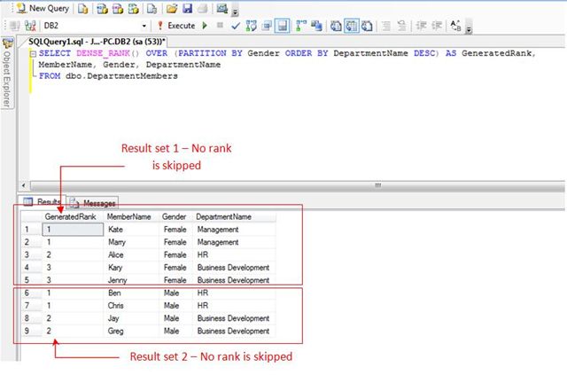 Dense Rank Function in SQL Server