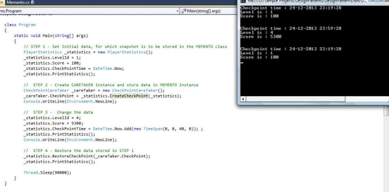 Memento Design Pattern Using C#