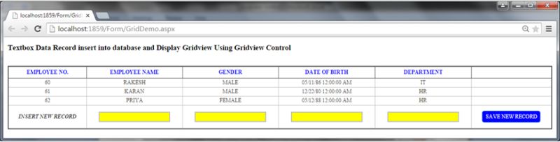 Insert Data in Database Using GridView Control