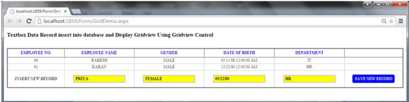Insert Data in Database Using GridView Control