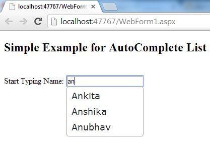 Create AutoComplete List Using jQuery