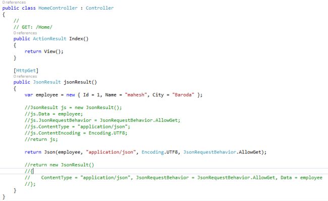 JSON Result in Controller Sample in MVC: Day 13