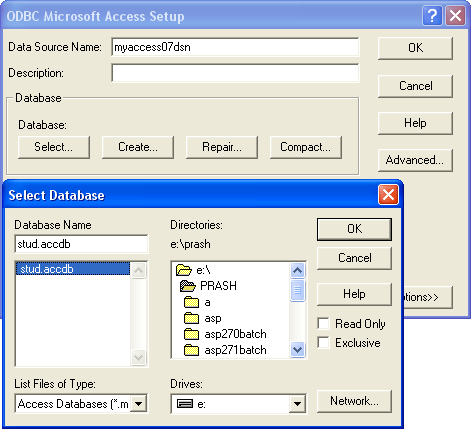 Inserting & Retrieving records from MS Access 2007 using ODBC