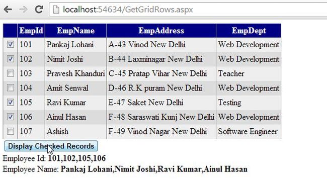 Display Checked Records From Gridview in ASP.Net
