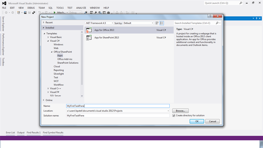 Create Task Pane Office App In C