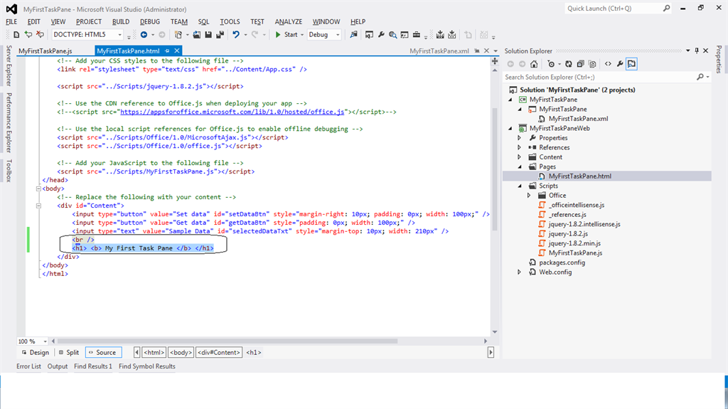 Create Task Pane Office App In C