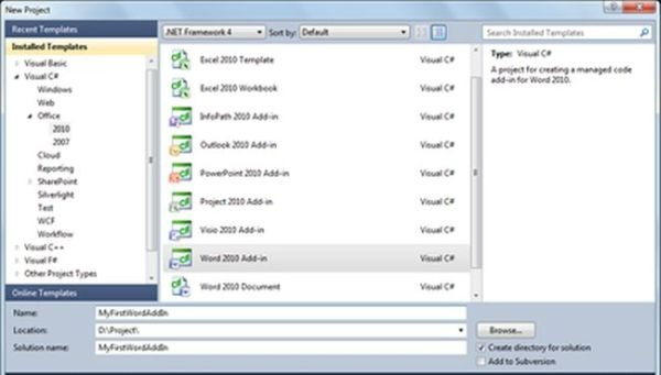 How to Create Add-Ins Using VSTO in MS-Word