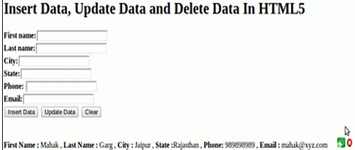 Insert, Update and Delete Data in HTML5