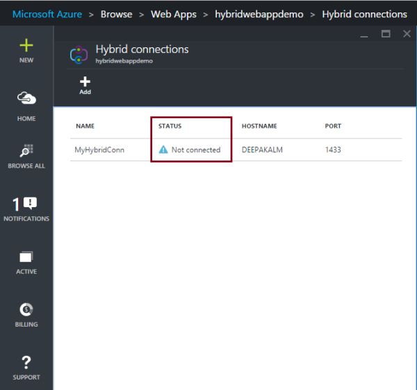 Accessing On Premise Sql Server Database From Azure Web App Using Azure Hybrid Connection