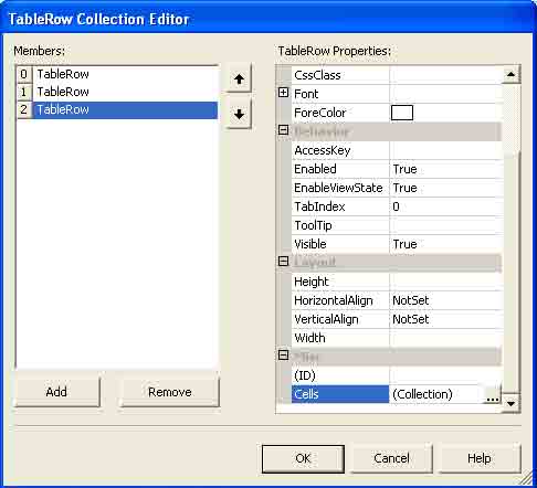 The table web control in ASP.NET