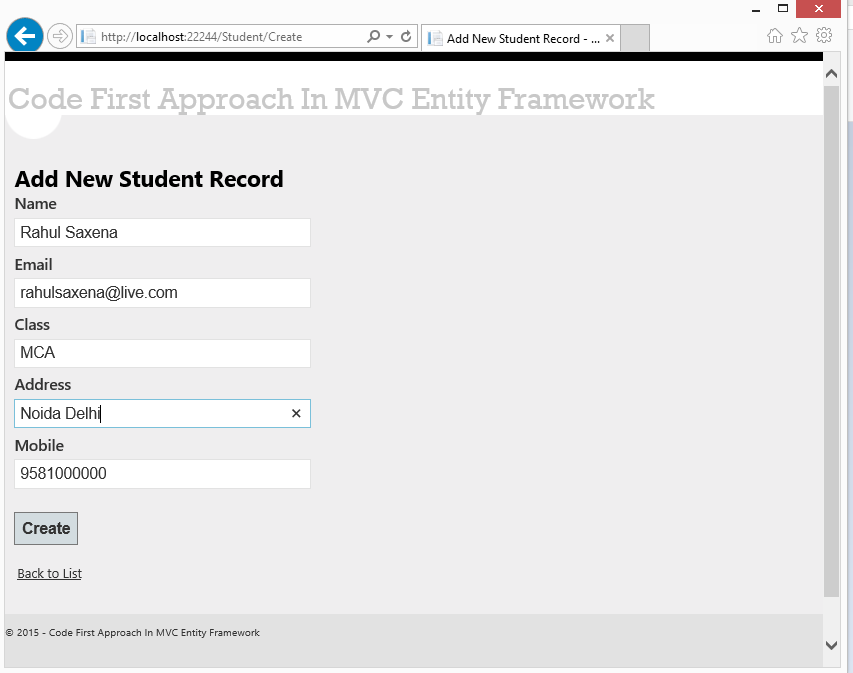 Code First Approach In Mvc Using Entity Framework 1450