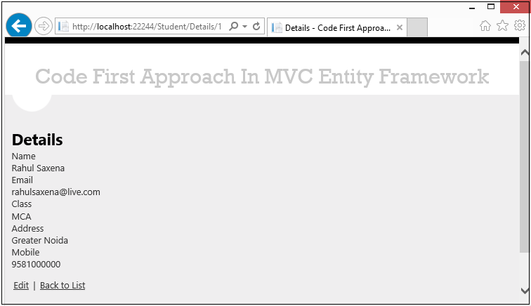 Code First Approach In Mvc Using Entity Framework