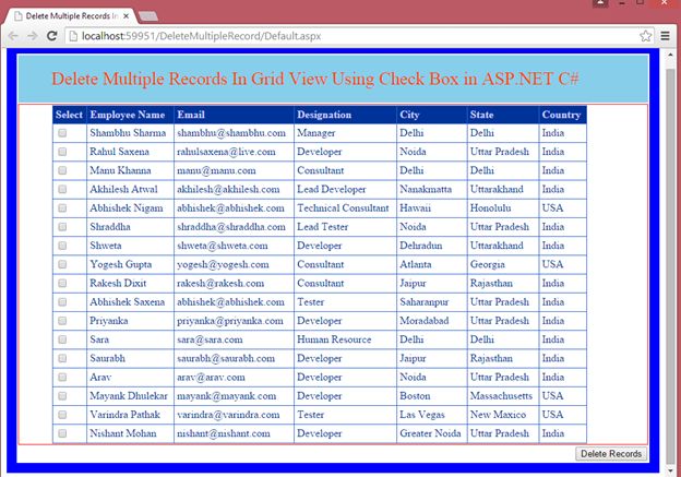 Delete Multiple Records From ASP.Net GridView Using CheckBoxes Delete Multiple Records From ASP.Net GridView Using CheckBoxes
