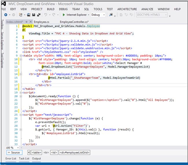 Mvc 4 Showing Records In Dropdown List And Gridview Format 5092